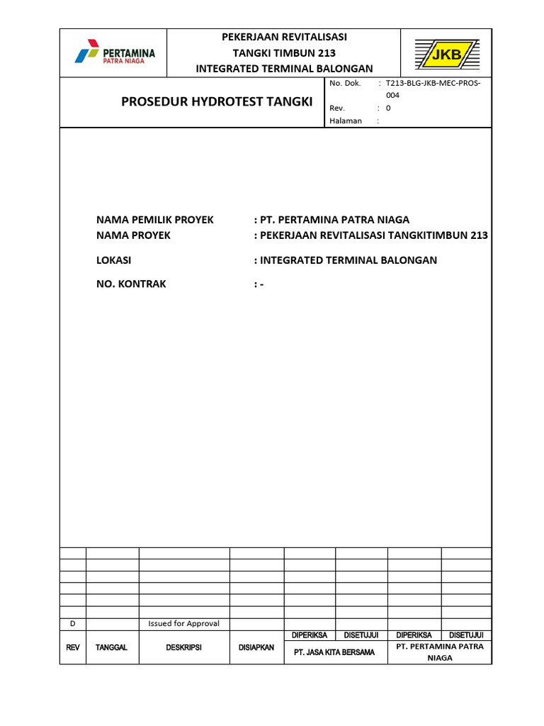 Hydrostatic Test Procedure Tank | PDF