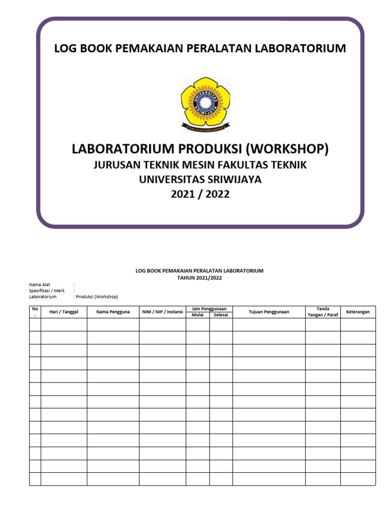 Log Book Pemakaian Laboratorium 2021/2022 | PDF