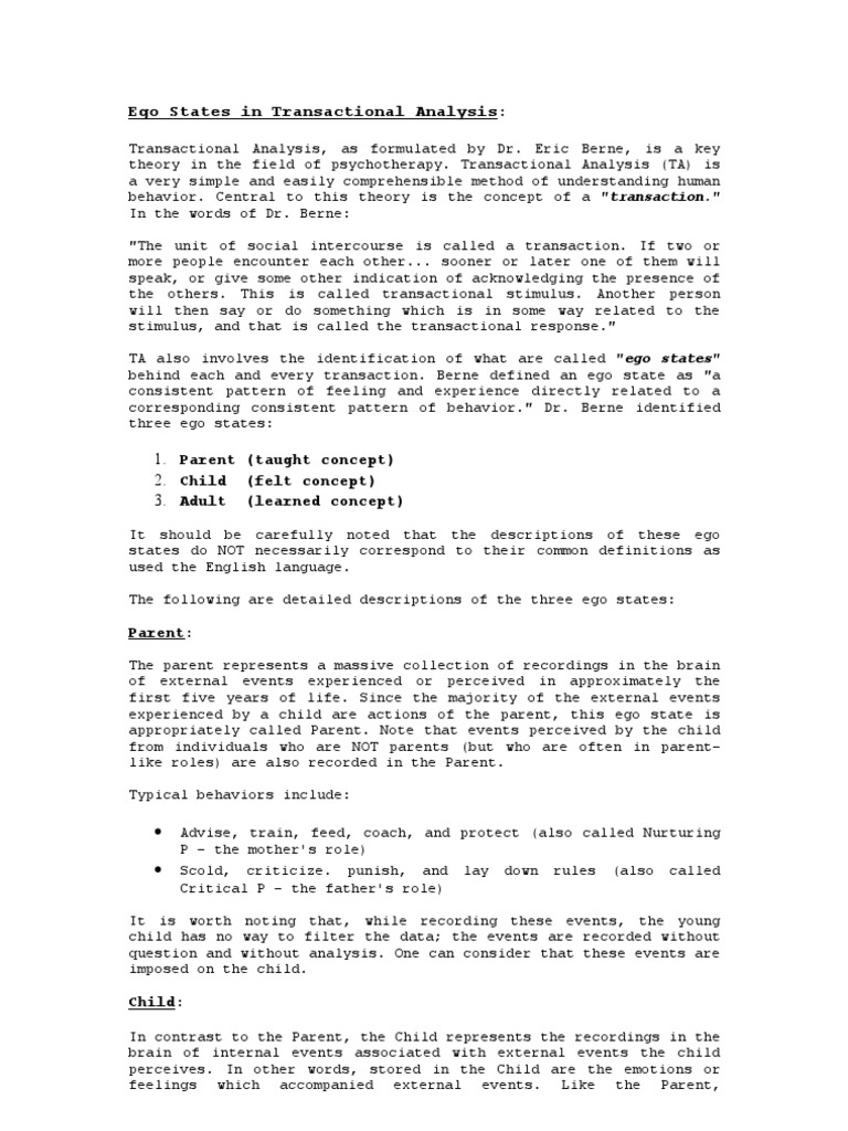 Ego States in Transactional Analysis | PDF | Neuropsychology ...