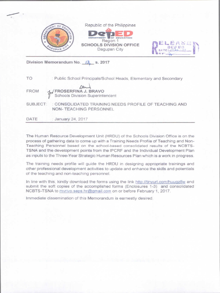 Consolidated Training Needs Profile of Teaching and Non Teaching ...