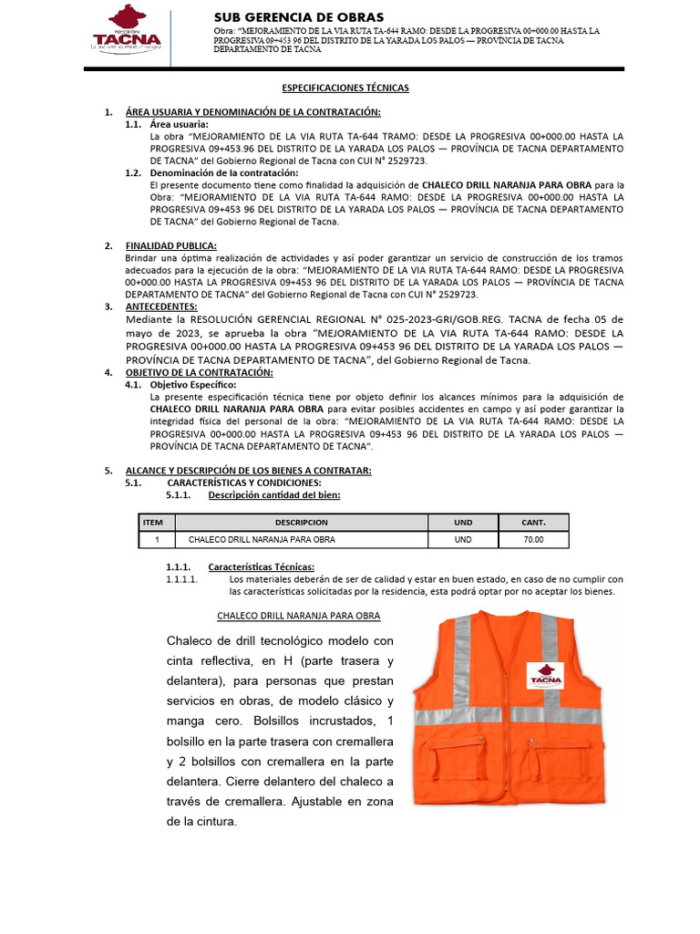 E.T. Chaleco para Personal Obrero | PDF