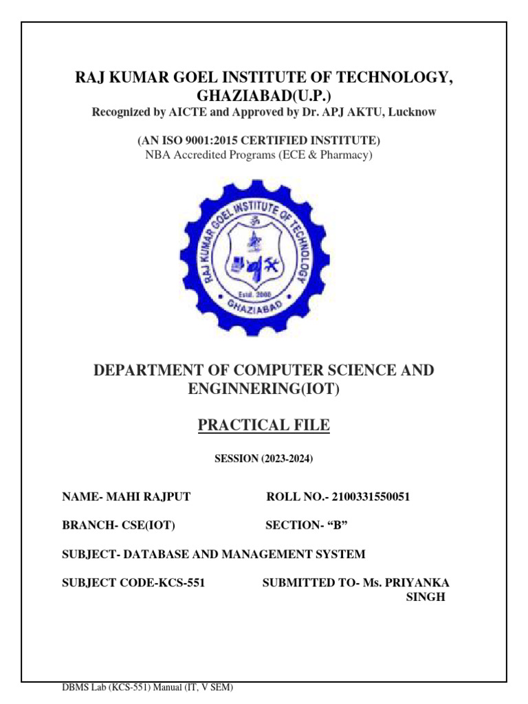DBMS Lab Manual | PDF DBMS Lab Manual | PDF