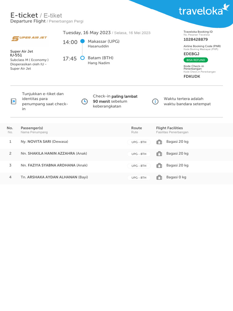 Novita Sari Upg Fdkudk BTH Flight Originating | PDF