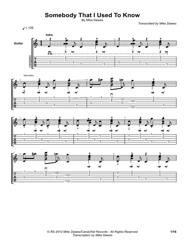 Mike Dawes' Guitar Tab: Somebody That I Used to Know | PDF