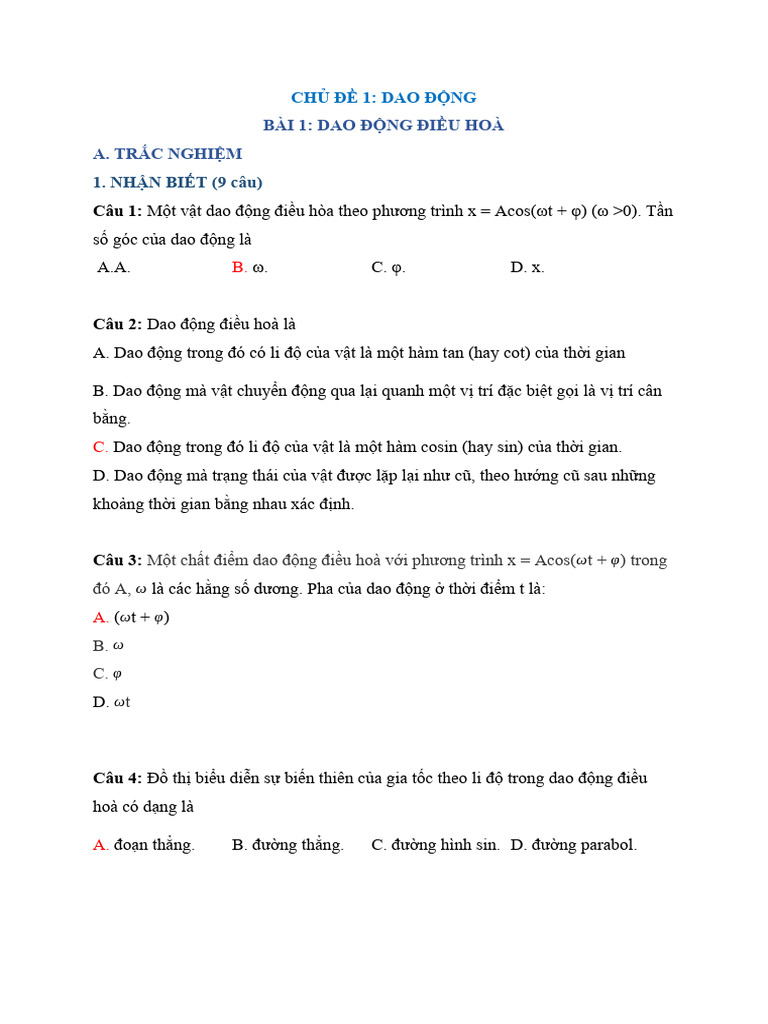 cd1 Bai 1 Dao Dong Dieu Hoa Vat Li 11 CD | PDF