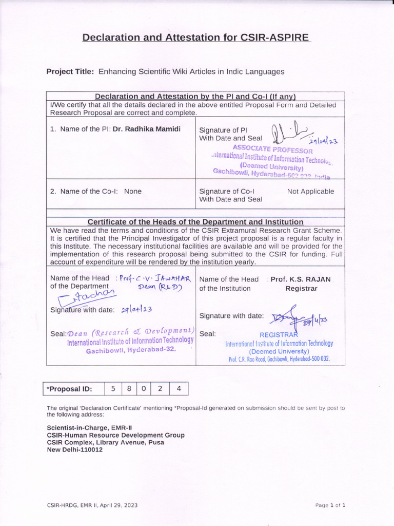 Declaration_CSIR-ASPIRE_DrRadhikaM | PDF