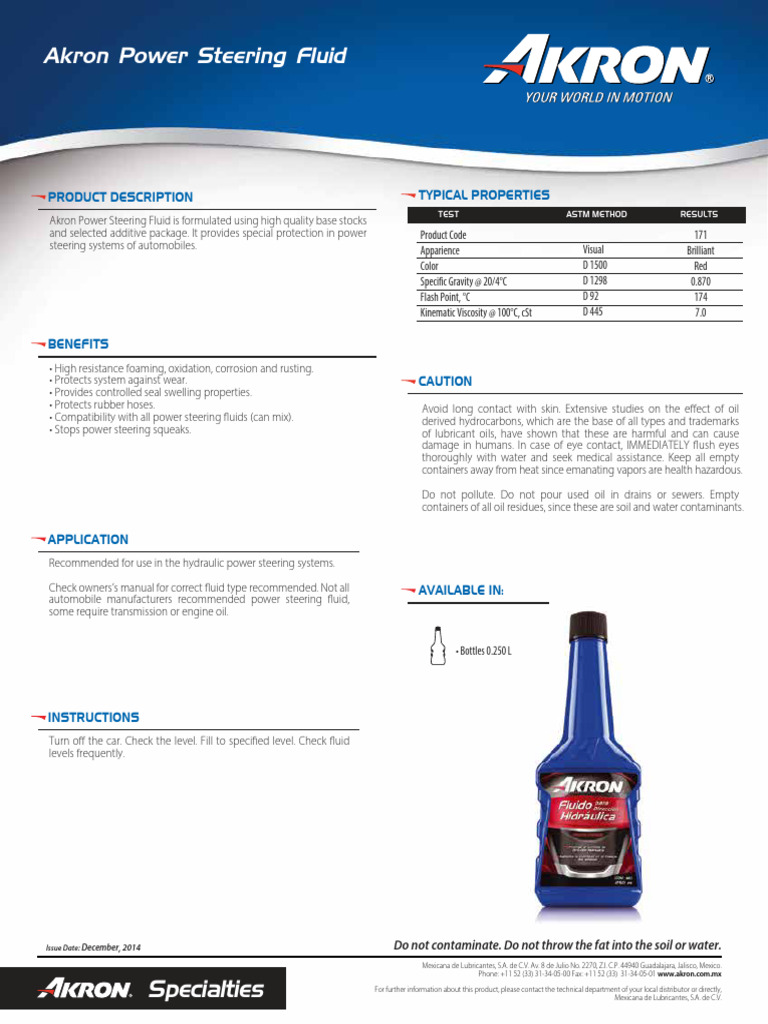 171 Akron Power Steering Fluid | PDF | Lubricant | Motor Oil