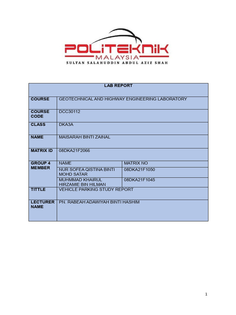 Vehicle Parking Study Pdf