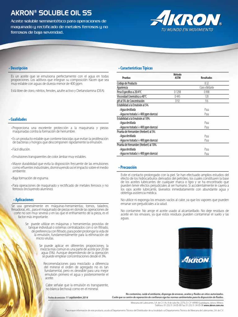 832 Akron Soluble Oil SS | PDF | Sustancias químicas | Química