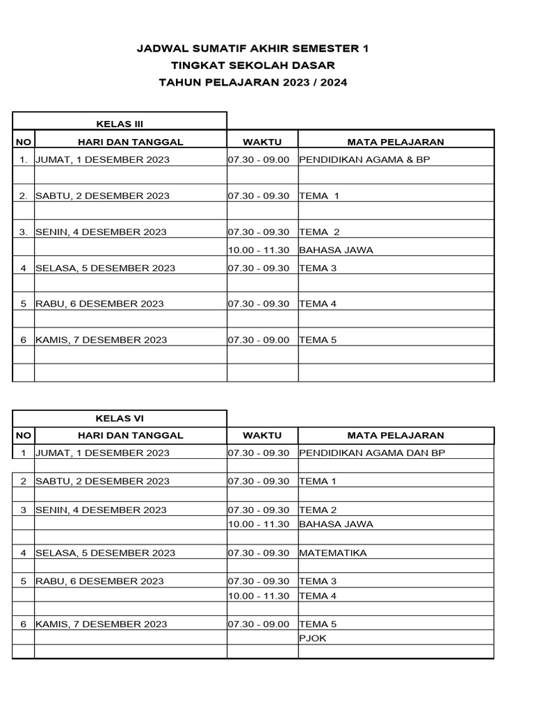 Jadwal Sumatif 2023 | PDF