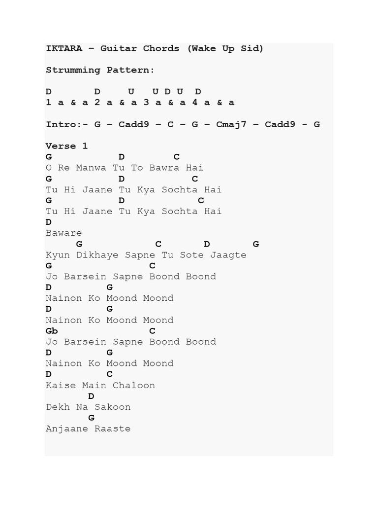 Iktara - Guitar Chords | PDF