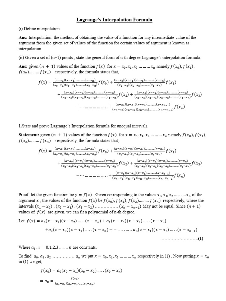 Lagranges Interpolation Formula | PDF | Function (Mathematics) | Mathematical Objects