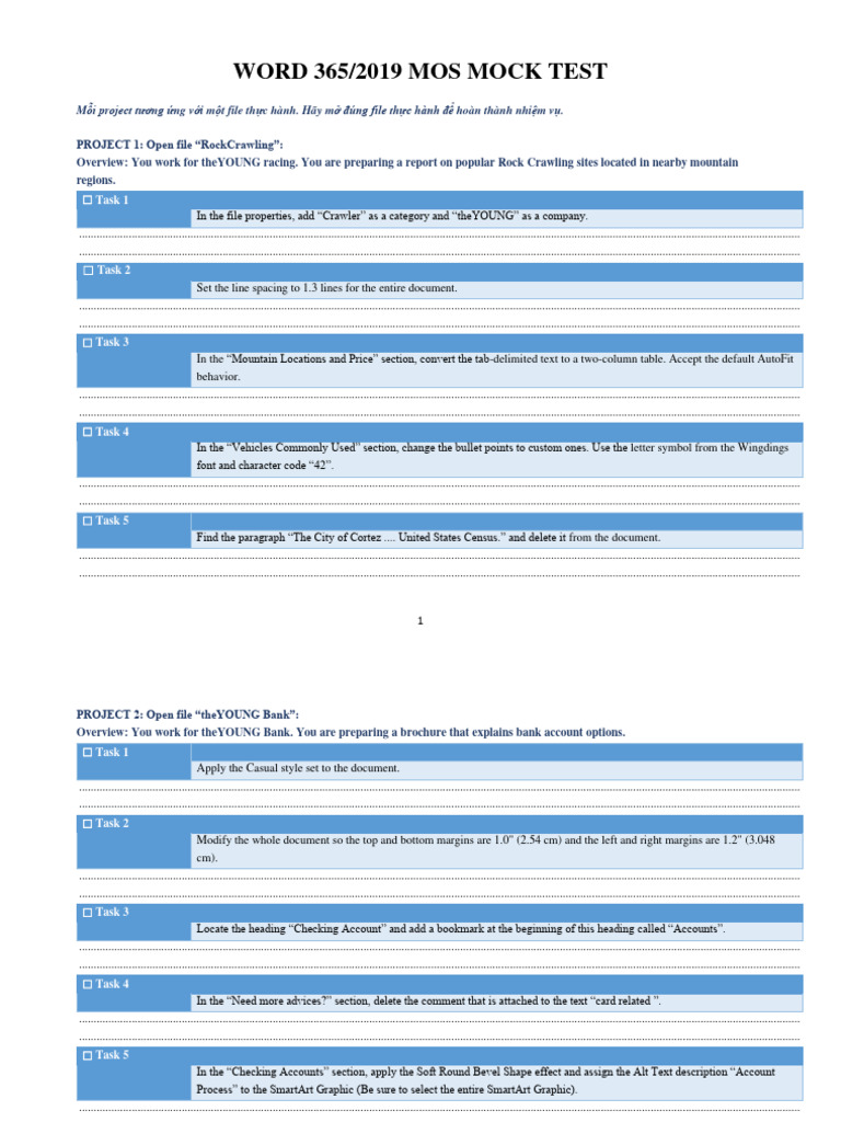 MOS Word 2019 Mock Test Projects | PDF | Written Communication | Text