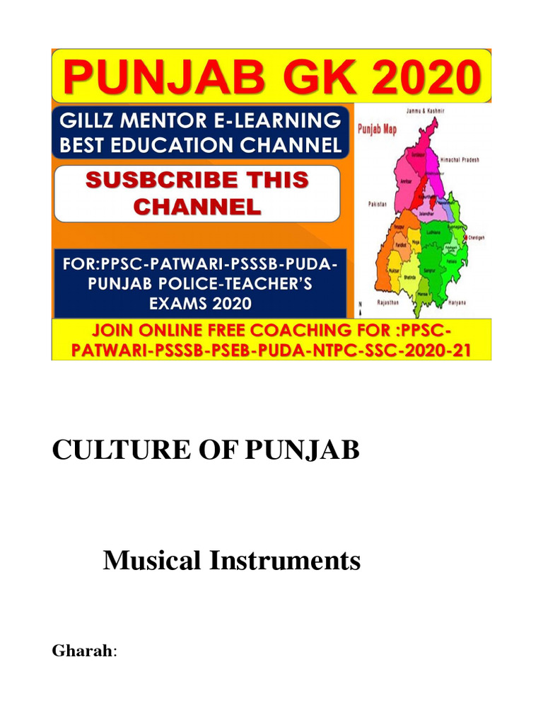 Musical Instrument of Punjab GK 20 | PDF | Musical Instruments | Gaiaphones