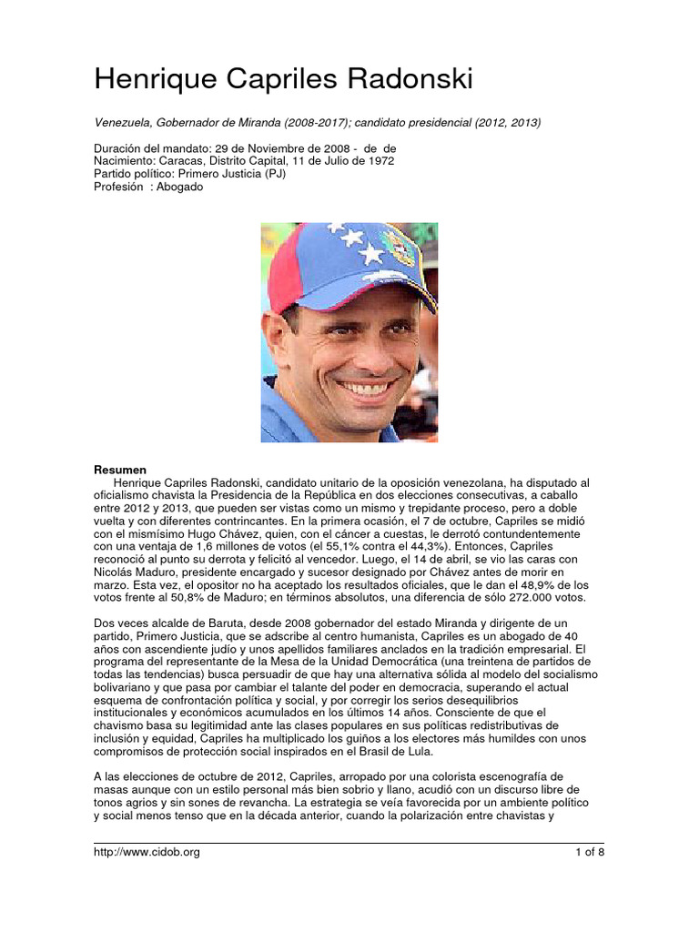 Henrique Capriles Radonski: Venezuela, Gobernador de Miranda (2008-2017 ...