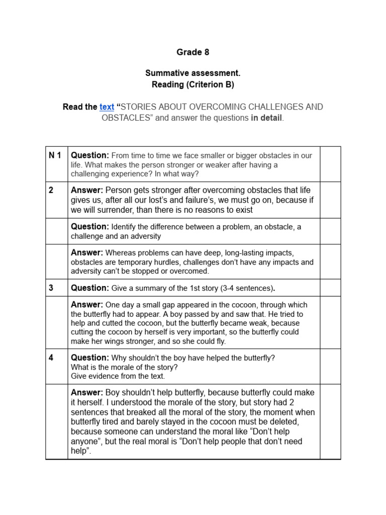 G 8. Summative Assessment - Reading B | PDF | Language Arts ...