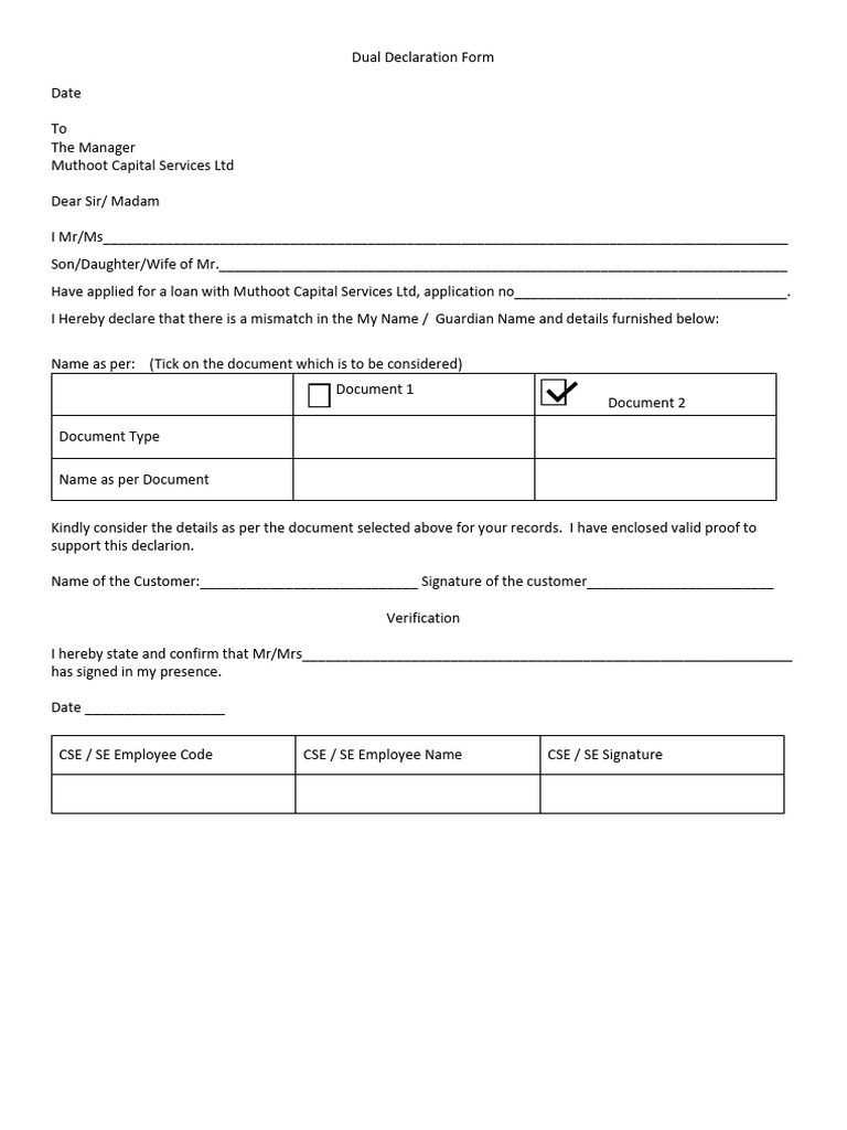 Dual Declaration Form | PDF