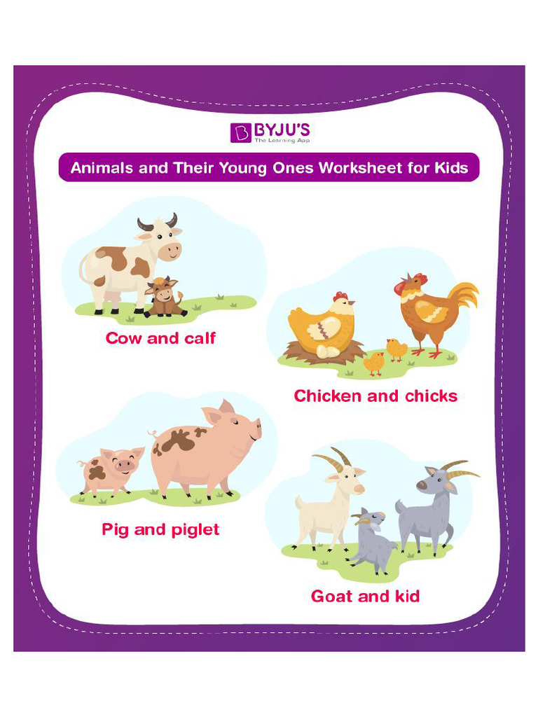 Animals and Their Young Ones Worksheet For Kids 02 | PDF