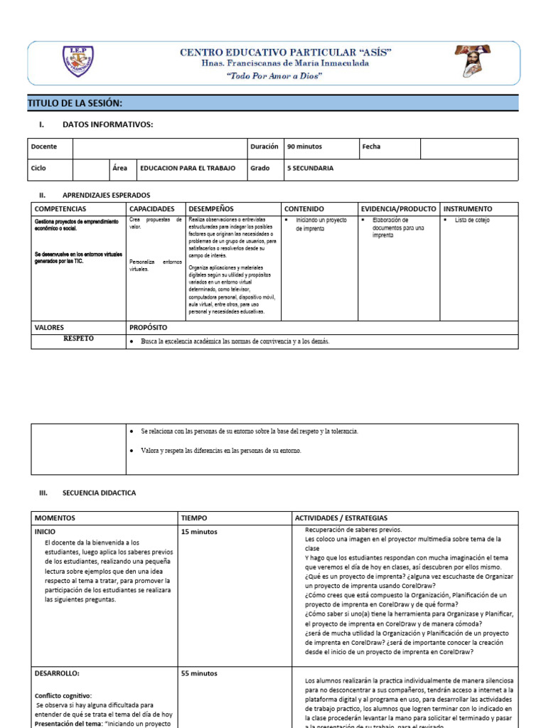 SESION DE APRENDIZAJE 5 secundaria-CORELDRAW | PDF