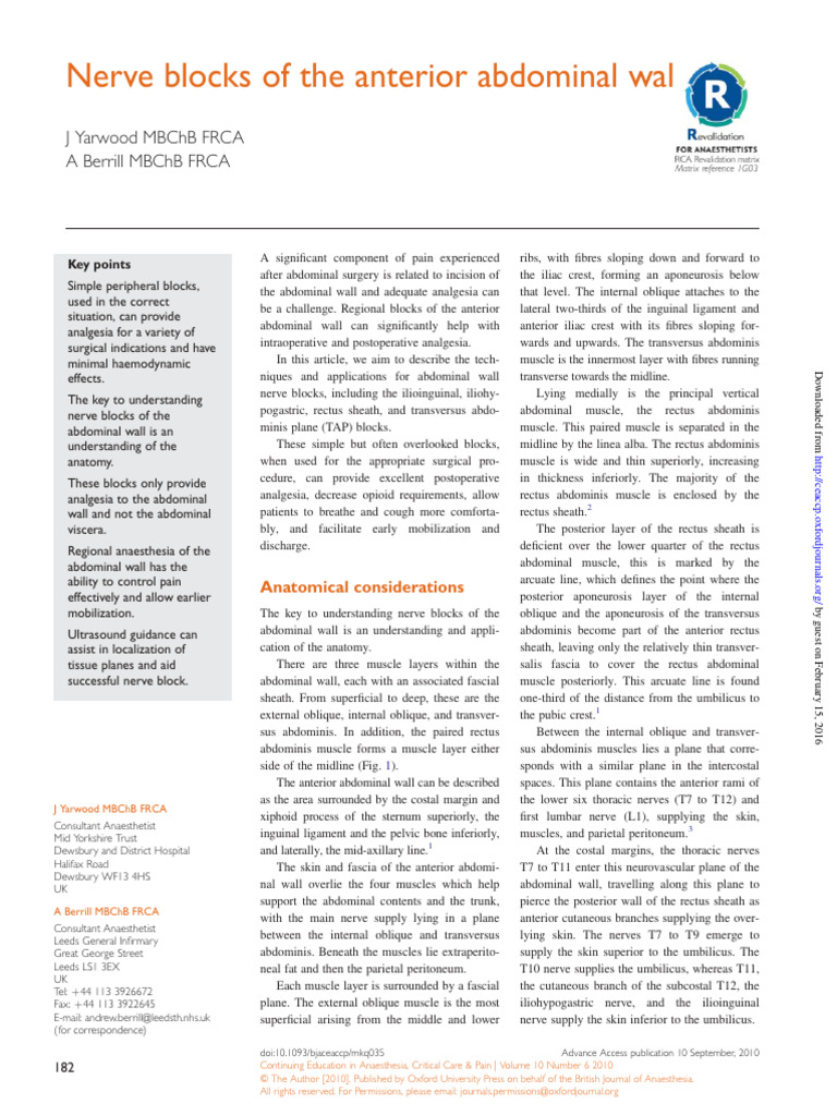 Nerve_blocks_of_the_anterior_abdominal | PDF | Abdomen | Anatomy