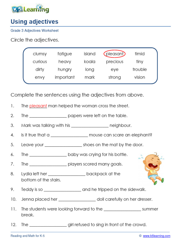 Grammar Worksheet Grade 3 Adjectives Sentences 0 | PDF