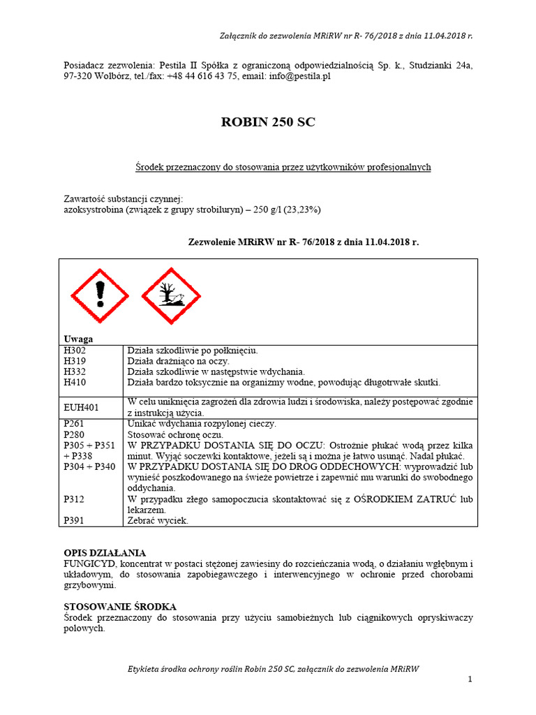 Robin 250 SC - ET 10-04-2018 | PDF