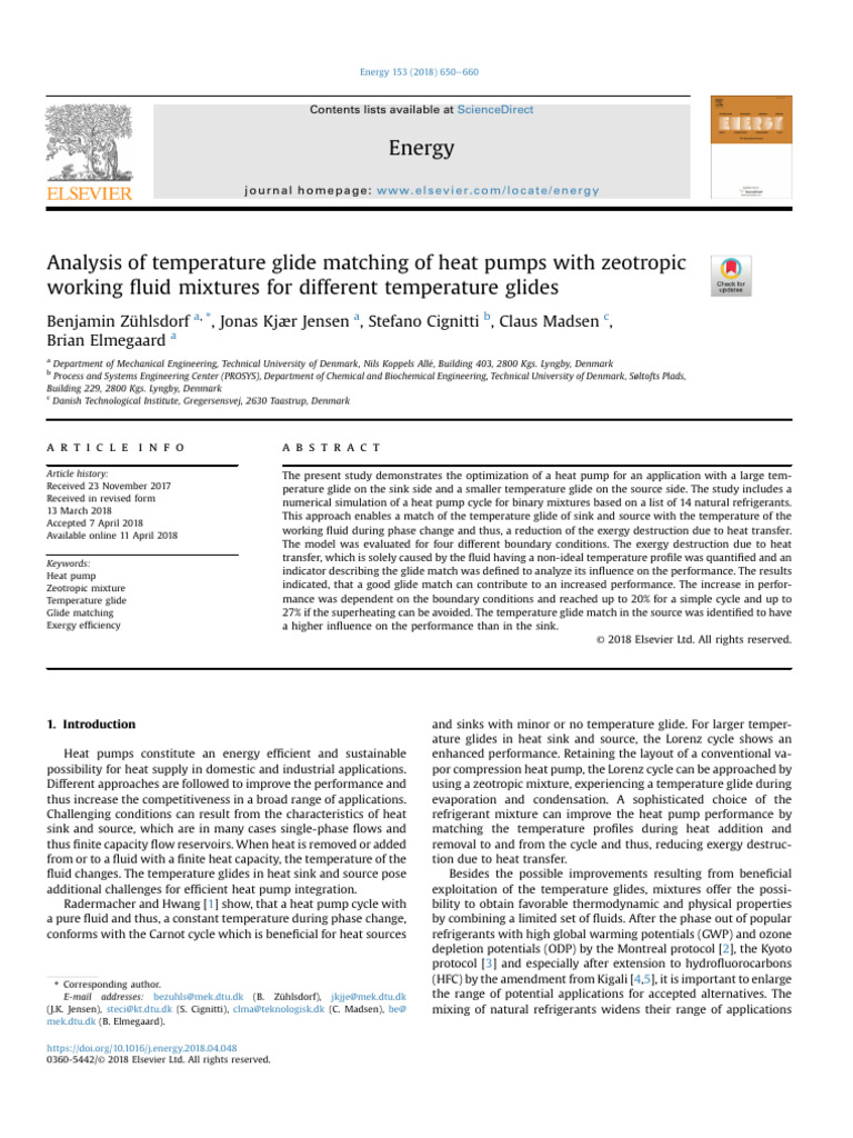 Analysis of Temperature Glide Matching of Heat Pumps With Zeotropic ...