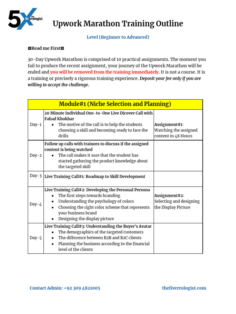 Upwork Marathon Training Outline 3.0 | PDF | Business | Marketing