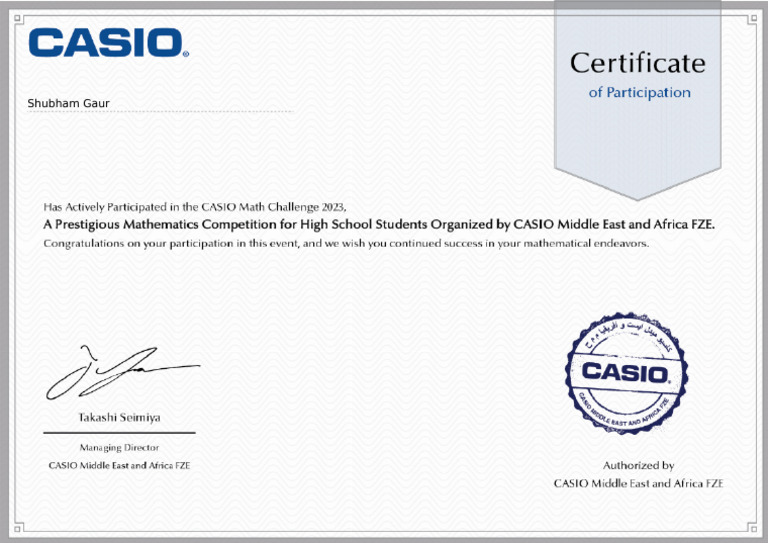casio certificate | PDF