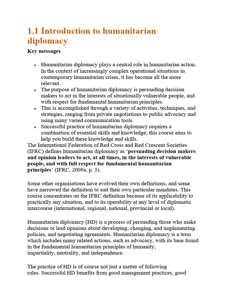 Introduction To Humanitarian Diplomacy | PDF | Diplomacy | International Federation Of Red Cross ...