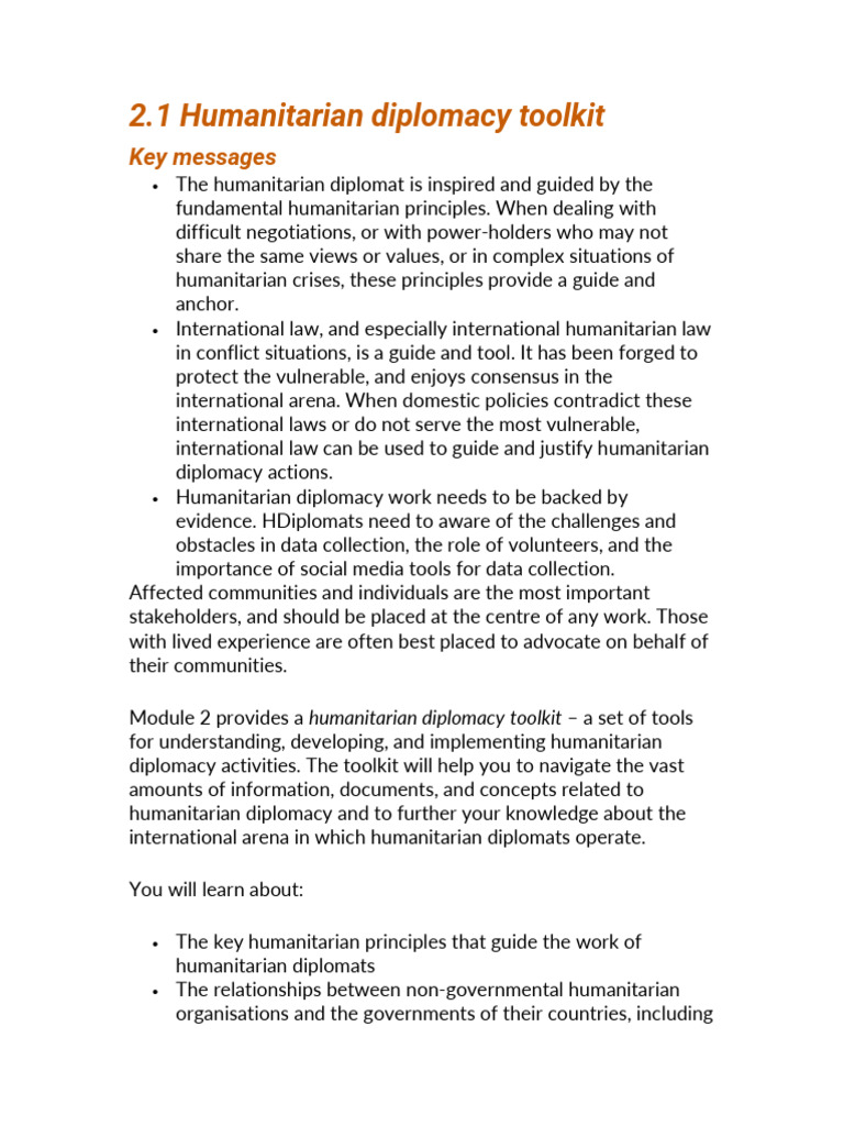 Humanitarian Diplomacy Toolkit | PDF