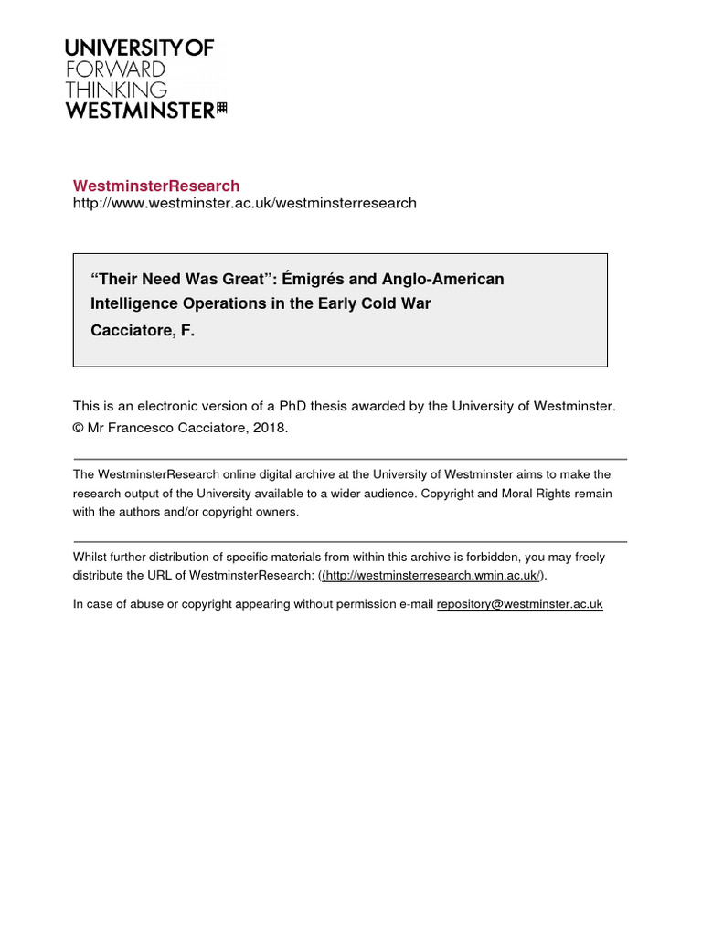 "Their Need Was Great" Émigrés and Anglo-American Intelligence ...
