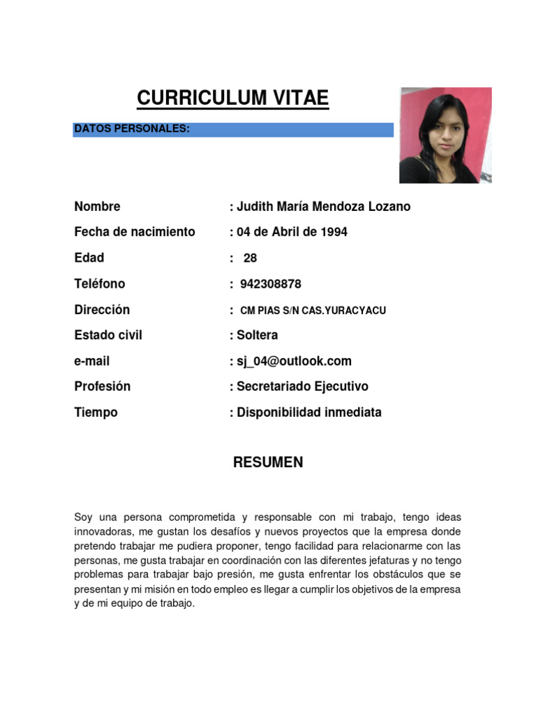 CV de Judith Mendoza: Secretaria Ejecutiva | PDF