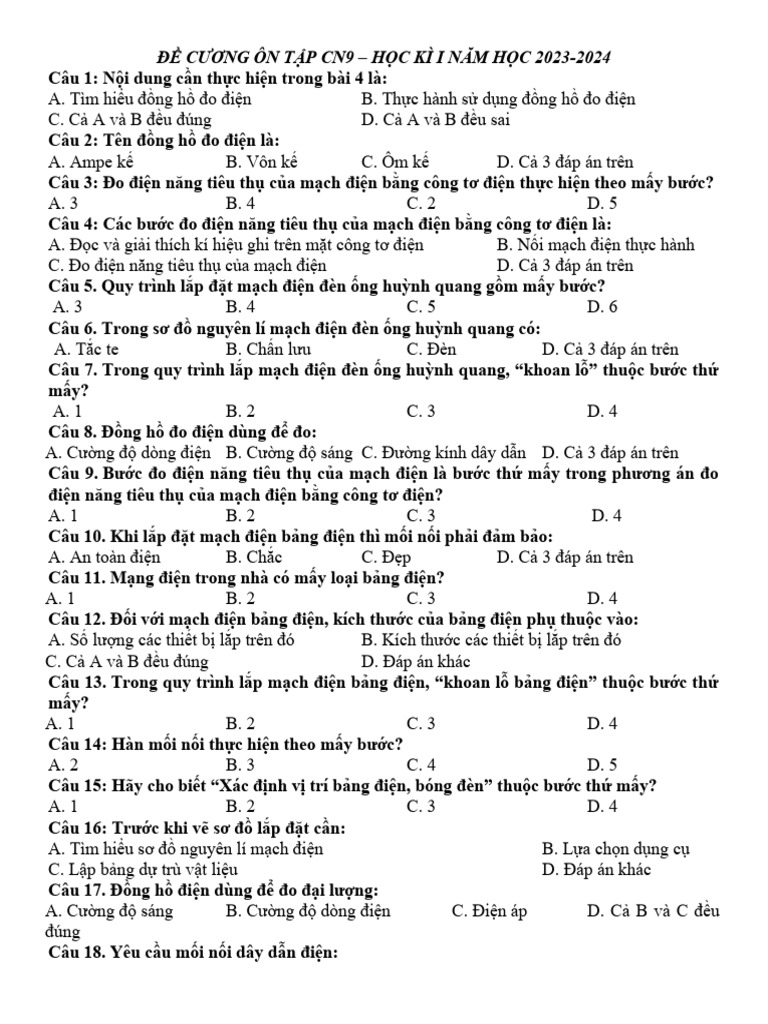 ĐỀ CƯƠNG ÔN TẬP hk1 CN9 NĂM 2023-2024 | PDF