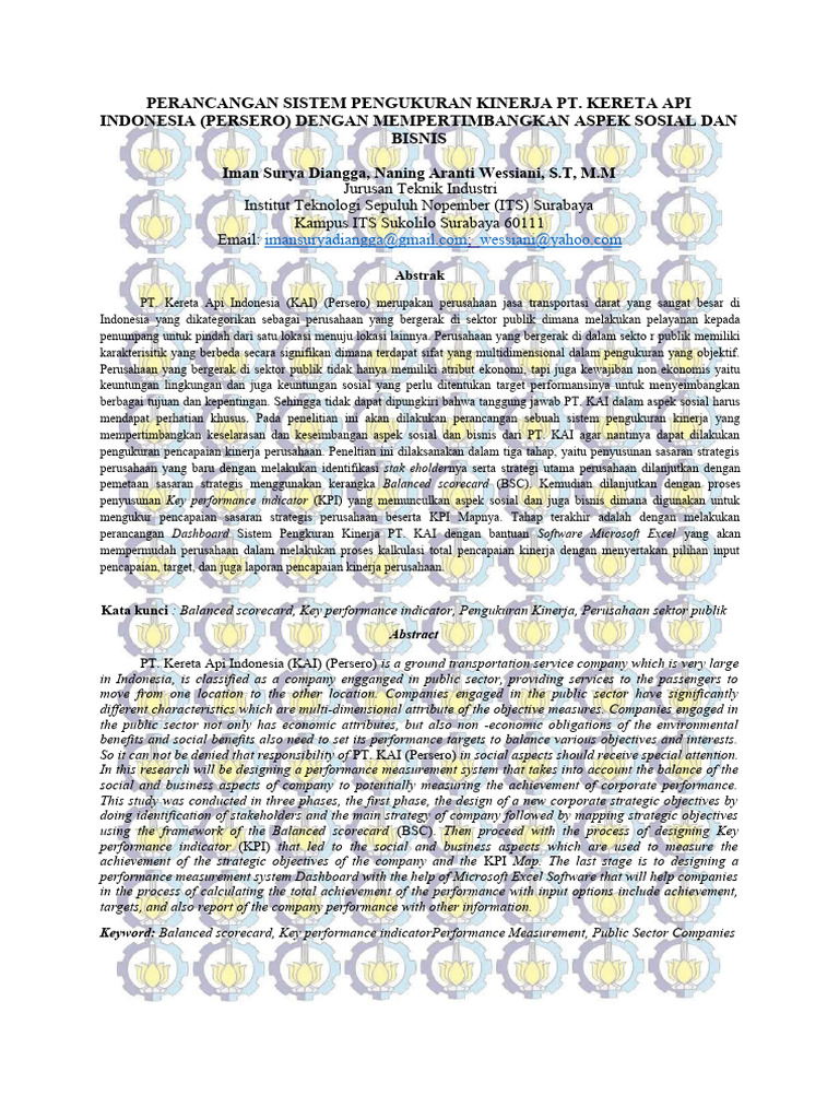 Pengukuran Kinerja PT KAI | PDF