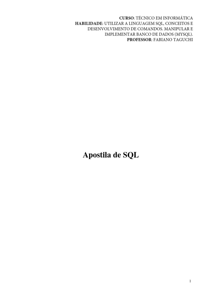 BD Resumo SQL | PDF | SQL | Bancos de dados