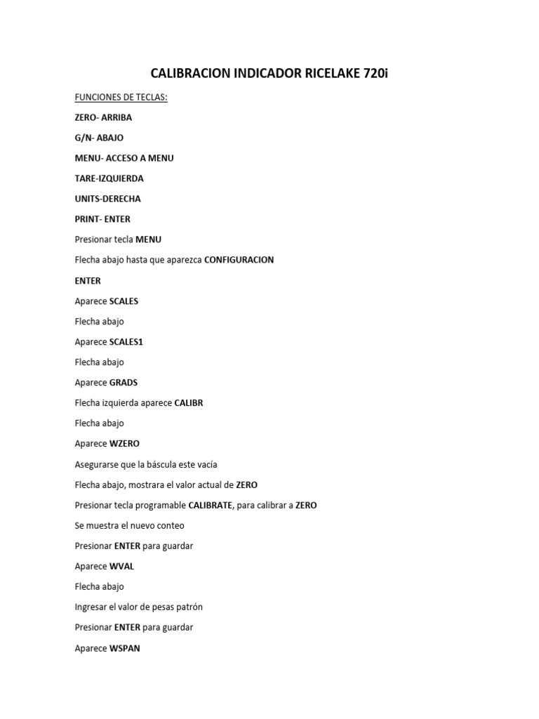 Calibracion Indicador Ricelake 720i | PDF