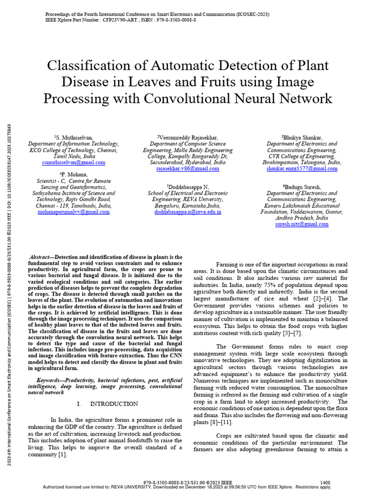 Classification Of Automatic Detection Of Plant Disease In Leaves And