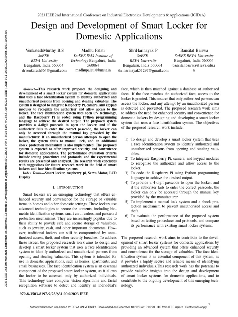 Design and Development of Smart Locker For | PDF