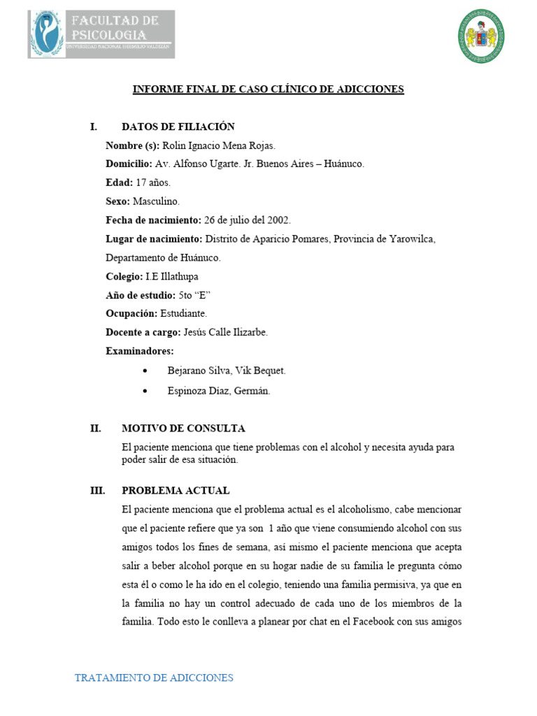 Informe Final Caso Alcoholismo - Rolin I. | PDF | Alcoholismo | Comportamiento