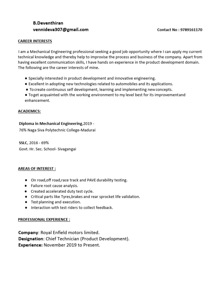 Deva Resume | PDF | Engineering | Mechanical Engineering