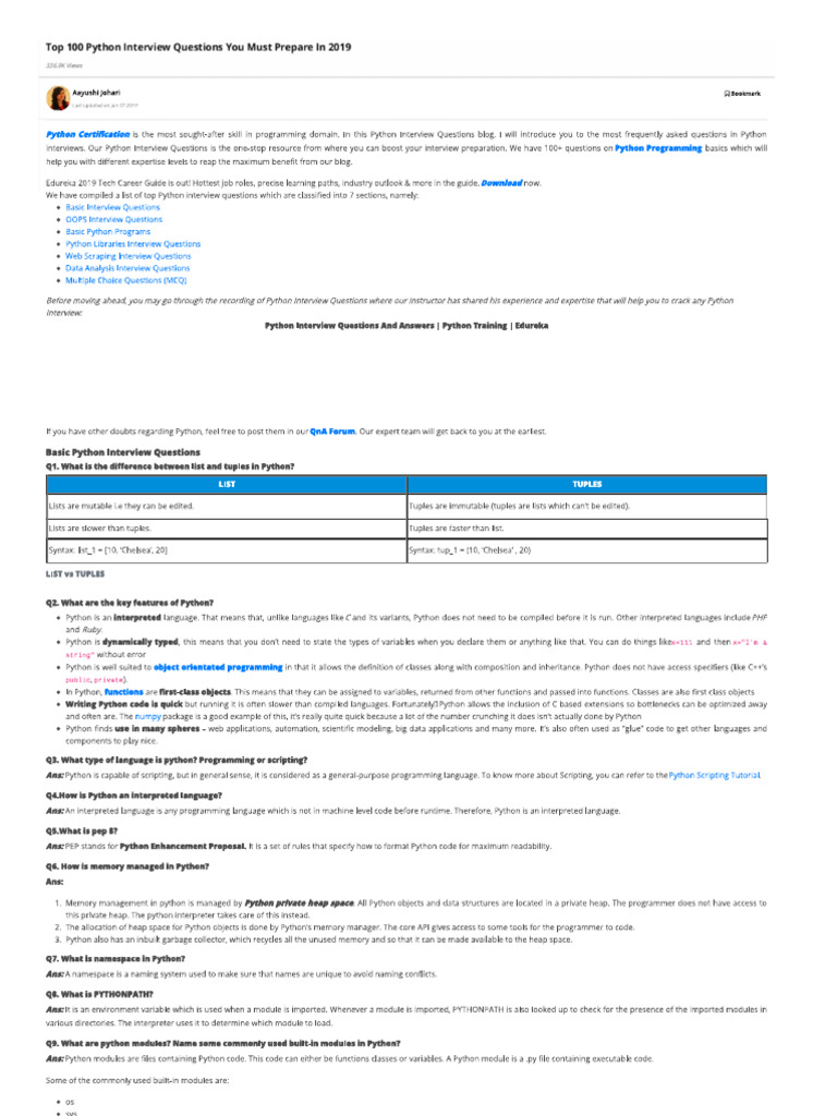 100 Python? Interview QnA | PDF