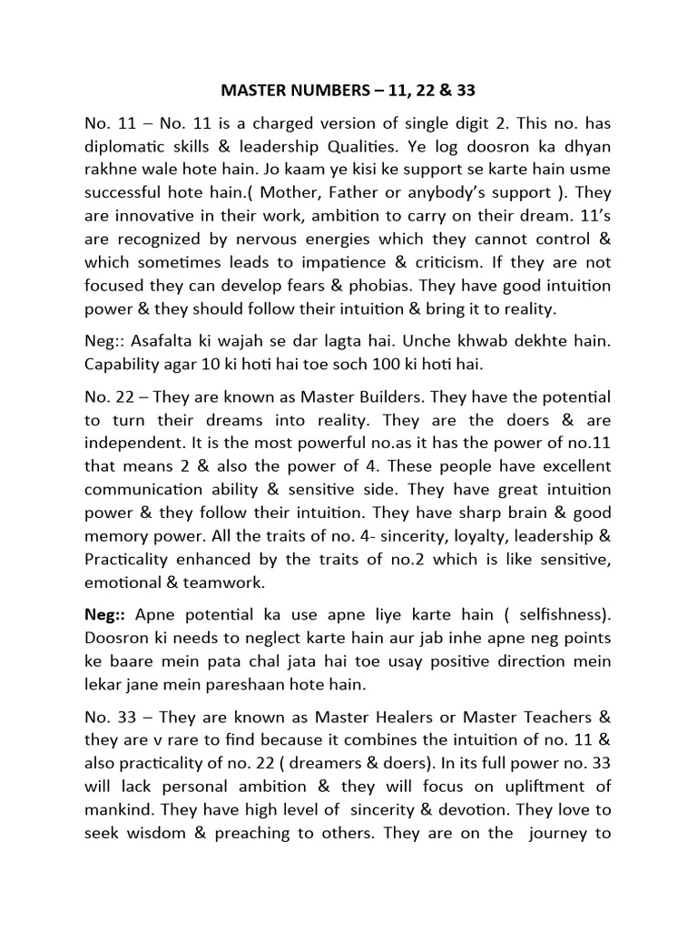 Master Numbers | PDF | Self-Improvement