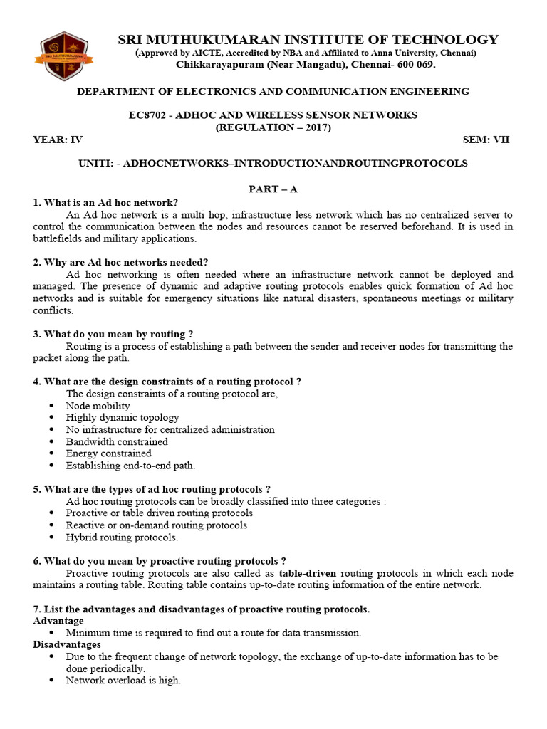 Ec8702 Awsn 1 | PDF | Wireless Ad Hoc Network | Routing