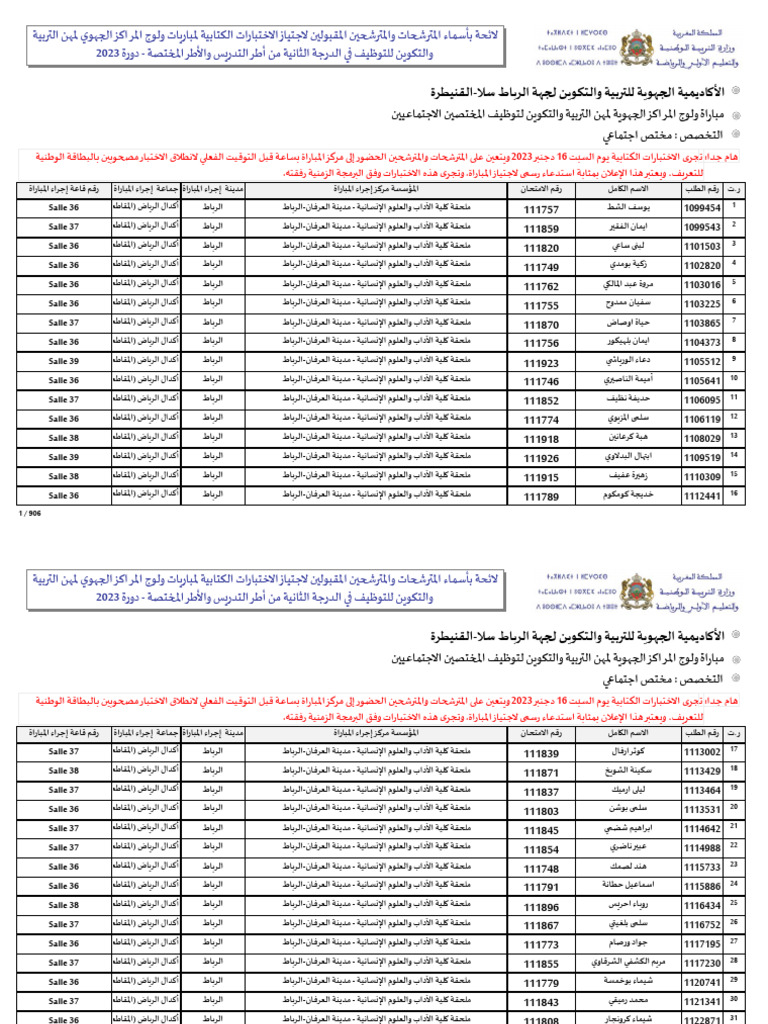 Je Partage Concours Centres CRMEF 2023 Admis Pour L'examen Ecrit Avec ...