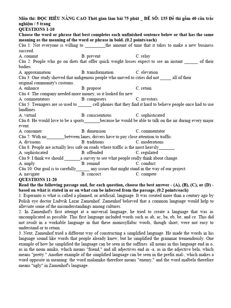 Advanced Reading Comprehension Test | PDF | Public Transport | Transport