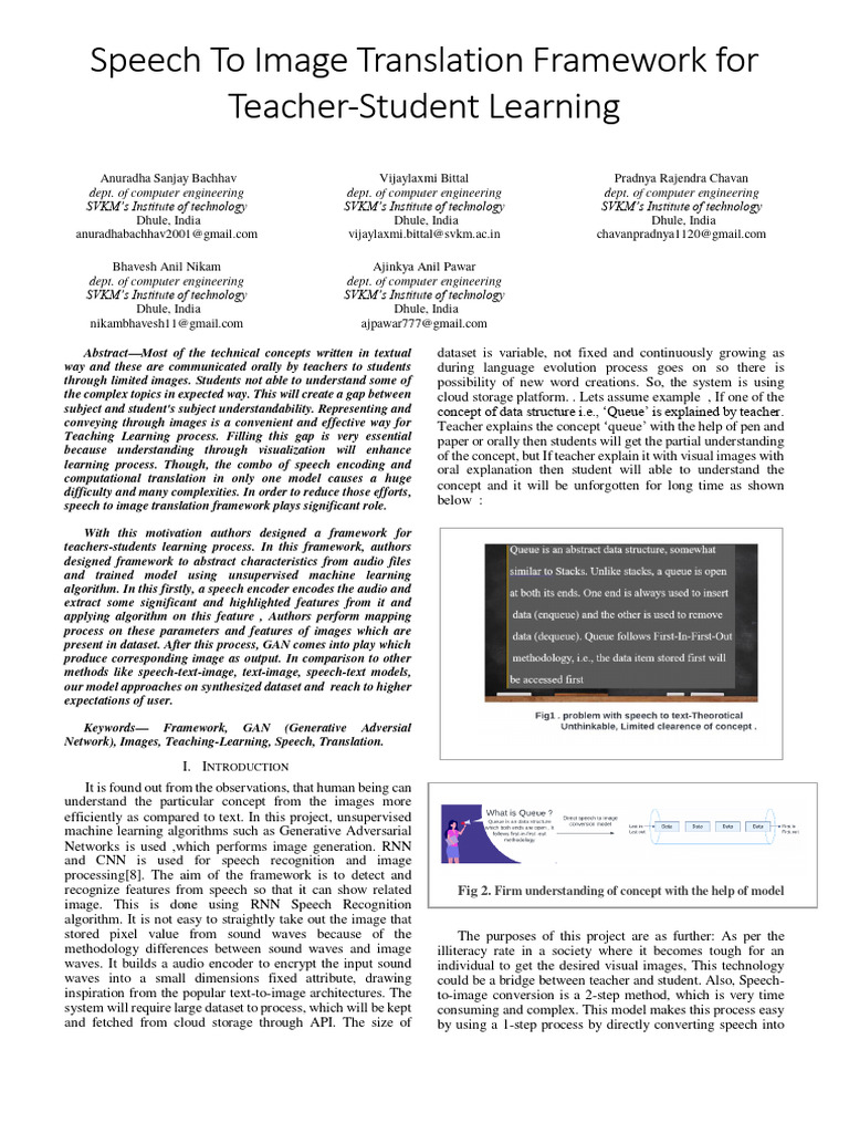 Speech To Image Translation Framework For Teacher-Student Learning ...