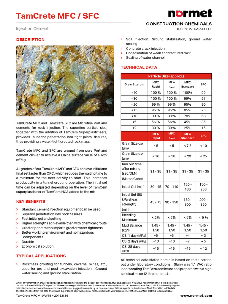 TamCrete MFC/SFC Microfine Cement Guide | PDF | Soil | Nature