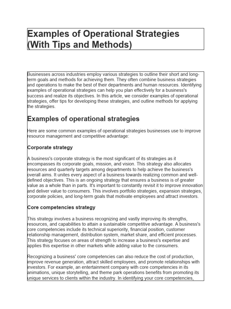 Examples of Operational Strategies | PDF | Strategic Management ...