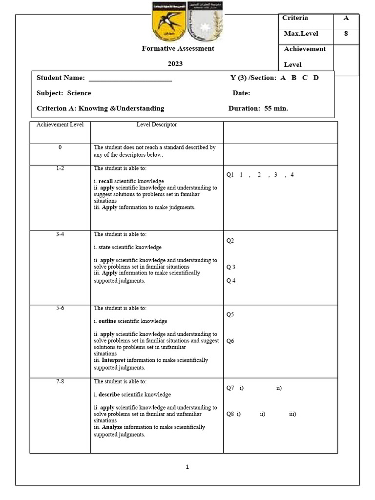 Formative A Adaptation Answer Key | PDF | Knowledge | Science